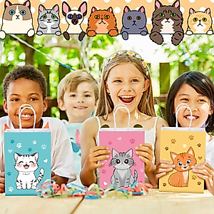 Zhanmai 24 Pcs Cat Goodie Bags Cat Party Favor Kitty Gift Bags with Handles Cat Candy Treat Paper Bags for Kids Cat Birthday Party Decoration Supplies for Pet Adoption