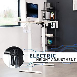 VIVO Electric Height Adjustable 44 x 24 inch Stand Up Desk, Standing Workstation with Memory Controller, Light Wood Top, White Frame, DESK-E144C