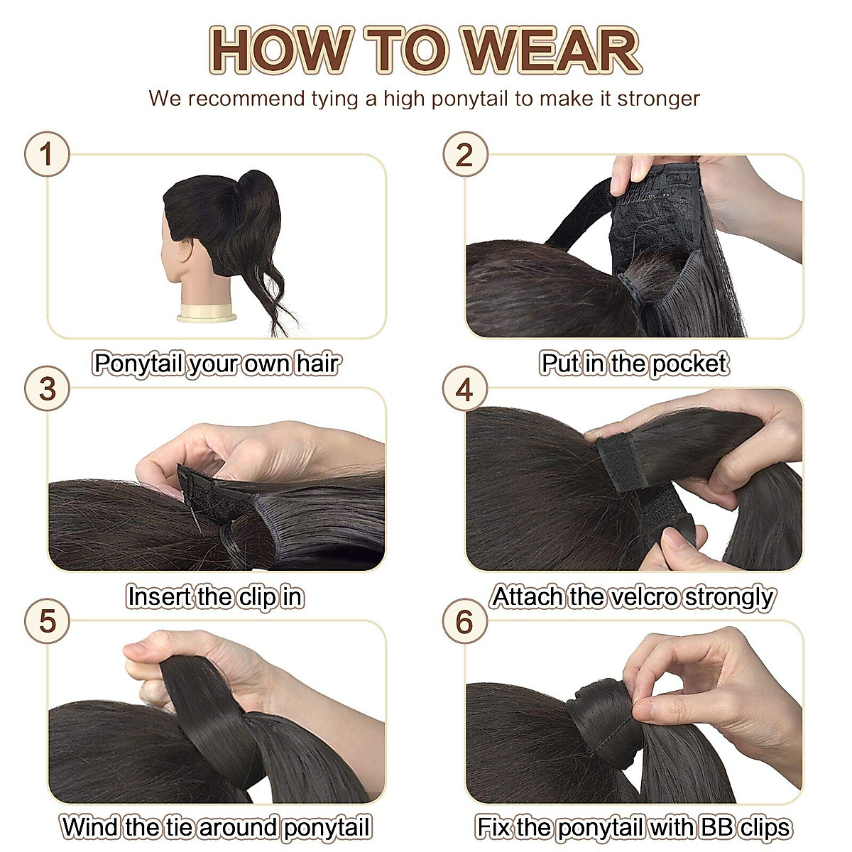 SOFEIYAN Curly Ponytail Extension 15 Inch Heat Resistant Synthetic Natural Wavy Hairpiece Wrap Around Pony Tail Hair Extensions for White Black Women Hair Piece, Brown & Blonde