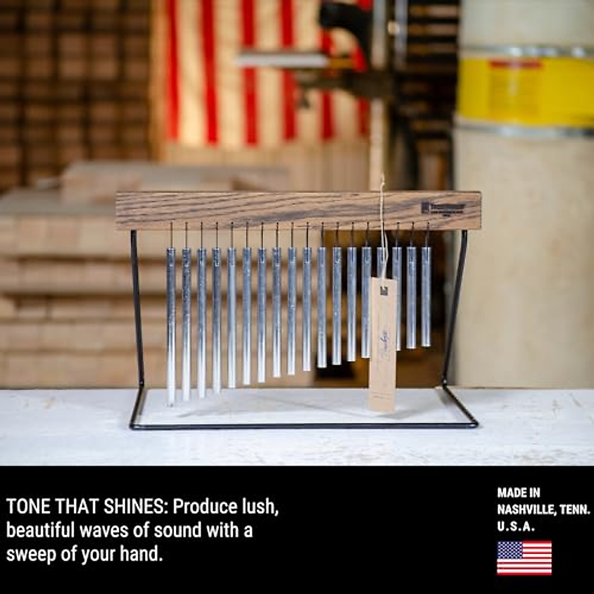 TreeWorks Chimes Medium Top Bar Chime — Made in U.S.A. — for Percussion Tables, Desks, Classroom Music, Meditation or Yoga, Includes Powder Coated Metal Stand (TRE421)