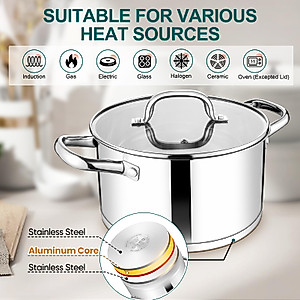 TeamFar 5 QT Stock Pot, Tri-ply Bottom Stainless Steel Stockpot Cooking Soup Pasta Pot with Lid for Gas/Induction/Electric Stoves, Non-toxic & Heavy Duty, Double Handles & Dishwasher Safe