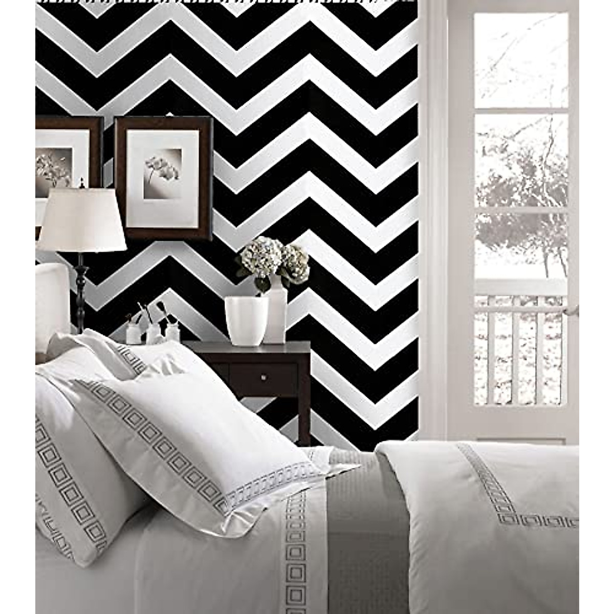 17.3"x393.7"Black and White Wallpaper Stripe Peel and Stick Wallpaper Self-Adhesive Contact Paper Removable Wallpaper Waterproof Wallpaper Decorative for Wall Covering Cabinets