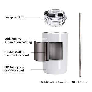 PYD Life Sublimation Kids Tumblers Blanks 12 OZ White Tumbler Cups Stainless Steel Coffee to Go Travel Tumblers with Lid and Metal Straw for Tumbler Heat Press Sublimation Oven Print 4 Pack