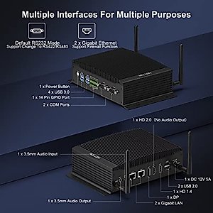 HISTTON Fanless PC Core i5-10210U, 32GB RAM 512GB SSD+1TB HDD, Mini Computer with 2 RS232/485 COM, Dual HD+DP 4K Triple Display, 2 LAN, 6 USB, GPIO, Wifi, BT4.2, Mini PC Windows 11 Pro, support Ubuntu