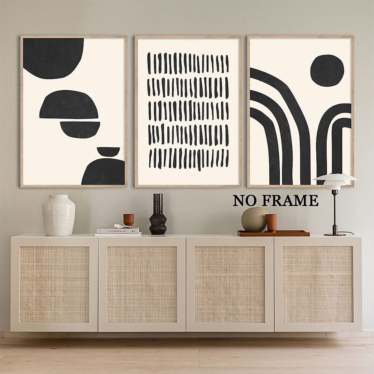 Black and White Abstract Wall Art Boho Line Abstract Drawings Poster Black Stroke Painting Beige Black Abstract Shapes Canvas Modern Geometric Pictures Abstract Line Artwork Print 16x24inchx3 No Frame