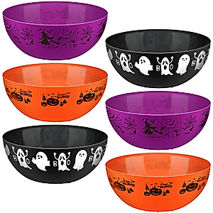 Funtery 6 Pcs Halloween Candy Bowl Large Halloween Plastic Trick Treat Candy Bowls Halloween Party Supplies Halloween Serving Bowl Halloween Candy Holders Tableware Party Decor(Black Ghost)