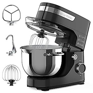 Stand Mixer, whall 12-Speed Tilt-Head Kitchen Mixer,for Baking Bread,Cakes,Cookie,Pizza,Salad, Electric Food Mixer with Dough Hook/Wire Whip/Beater, Stainless Steel Bowl, (black)