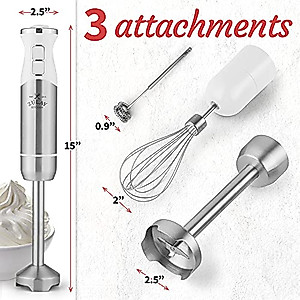 Zulay Kitchen Immersion Blender Handheld 500W - 8 Speed Copper Motor Immersion Hand Blender - Heavy Duty Stick Blender Immersion With Stainless Steel Whisk and Milk Frother Attachments (White)