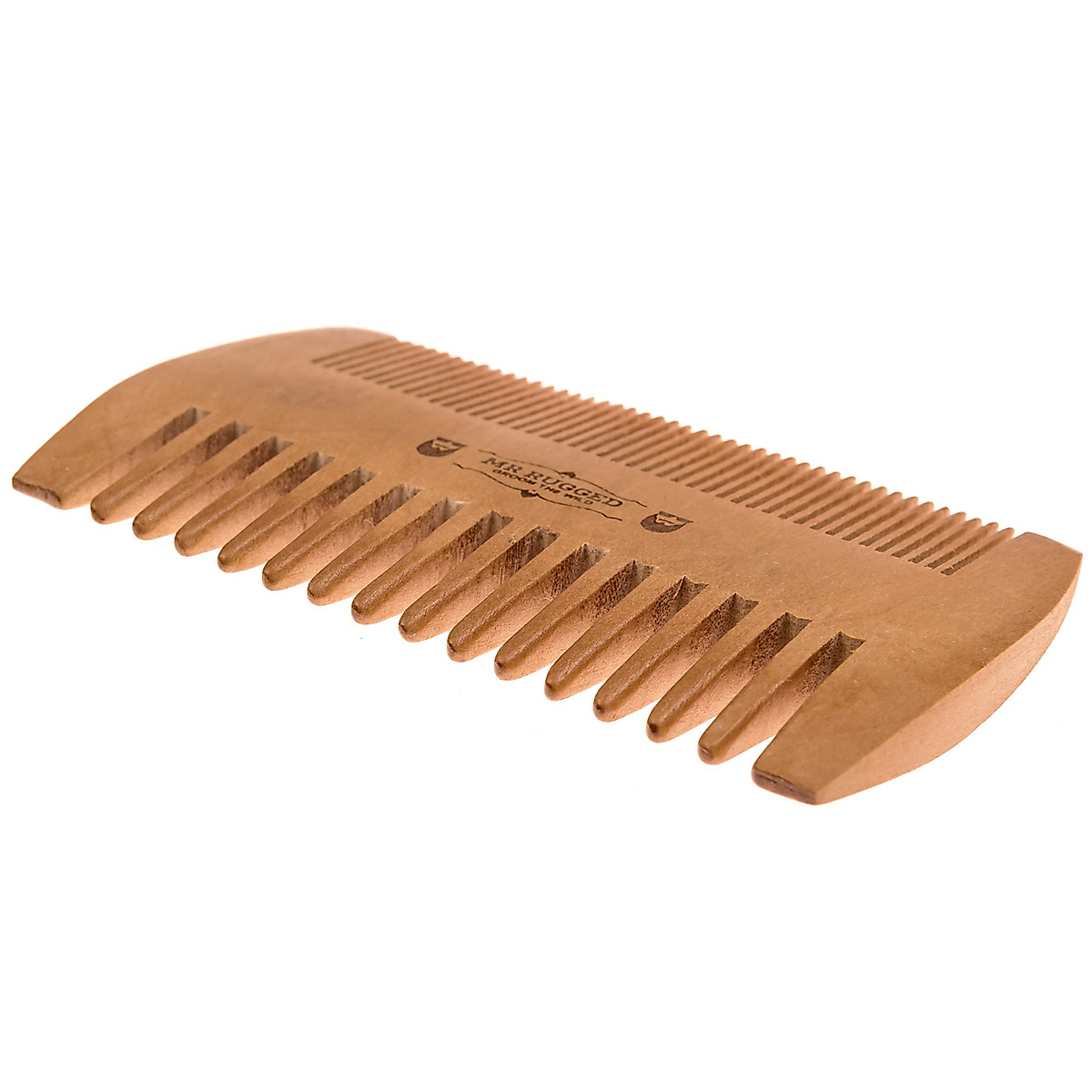 Mr Rugged Pocket Beard Comb - Wide and Fine Teeth Sides - Pear Wood Comb - Wooden Handmade Brushes Beard Oils & Balms to Promote Softer & Thicker Growth - Better for Beards Than Metal or Plastic