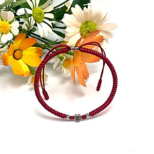 LAMIBEE Initial Bracelet Letter C, Dark Red Protection with Heart Initial Bracelet, Matching String for Couples, Gift for Women, Men, Friend Birthday, Graduation (Letter C)