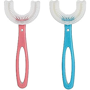 Rednow 2 Pcs U-Shaped Toothbrush for Kids(2-12Year), Manual Training Tooth Brush, U Shape Portable Baby Silicone Toothbrush ​for Childrens Special Design for Toddlers (2pcs 6-12year)