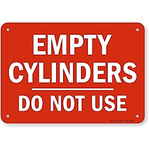 SmartSign S-2041"Empty Cylinders Do Not Use" Sign | 7" x 10" Aluminum, Red