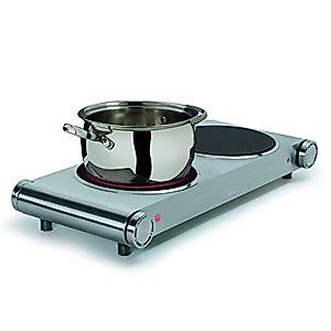 Salton HP1269, Infrared Portable Double Electric Cooktop, 7.4 inch, Stainless Steel