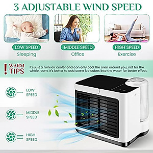 Portable Air Cooler Fan, Rechargeable Personal Mini Air Conditioner with 3 Wind Speeds,Evaporative Portable Desk Cooler Fan for Bedroom, Office, Dorm, Car, Camping Tent