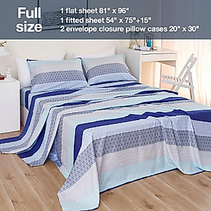 JSD Striped Sheet Set Full Size, 4 Piece Soft Printed Microfiber Sheet Set Extra Deep Pocket
