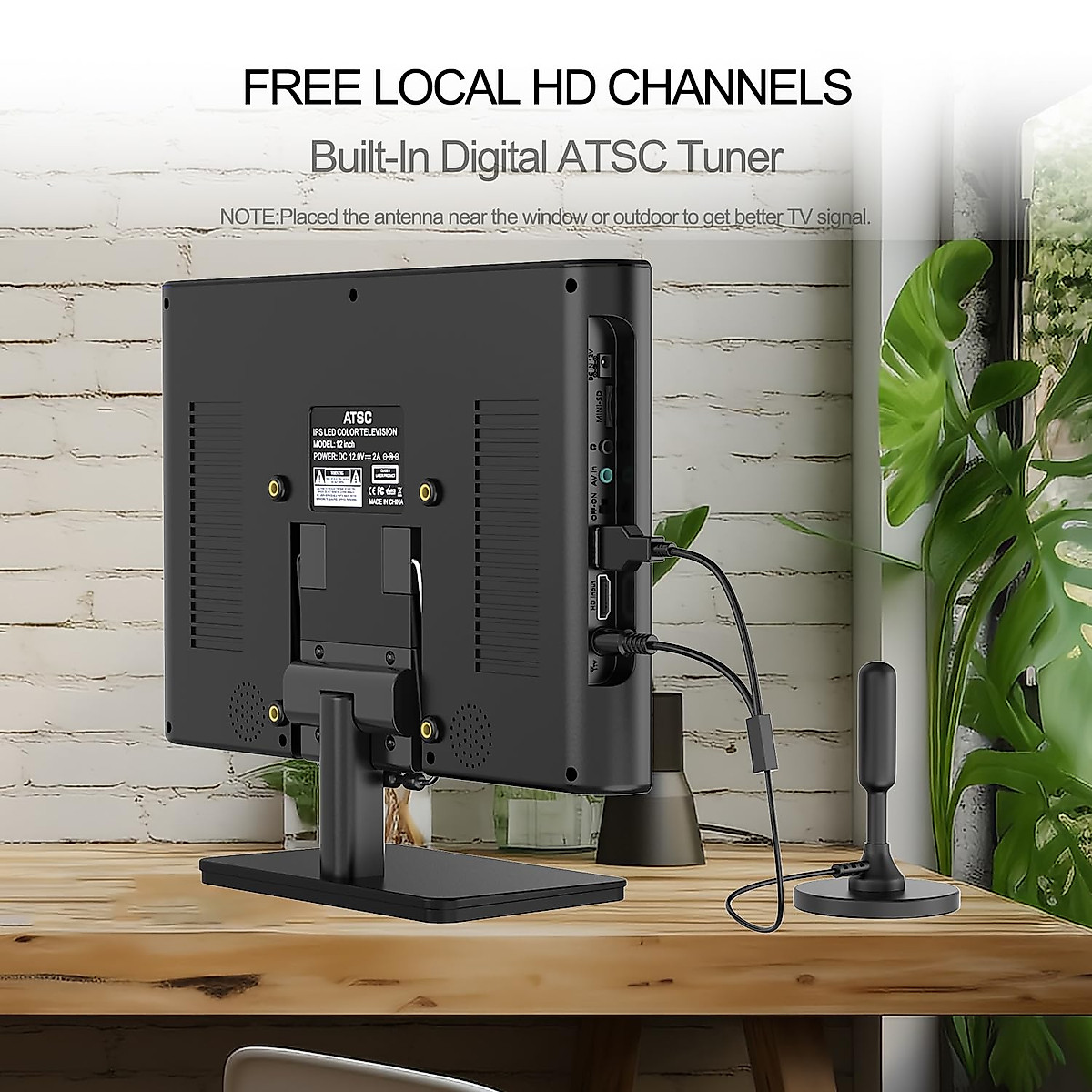 Jexiop 10.1inch Portable TV,IPS 720P Screen TV with Antenna and Digital ATSC Tuner,HDMI USB Port,12 Volt Charger Cable/AC Power,Mini TV for Caravan and Kitchen