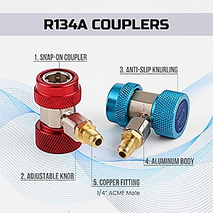 Lichamp A/C R134A Adapters with Puncture 134A Can Tap, AC 134 Quick Coupler Hose Connector Fitting Kit with Tank Adapter and Valve Core Remover, QA02