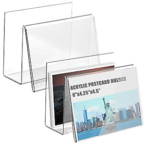 TINSKY 2Pcs Clear Acrylic Postcard Holder Postcard Display Stand Greeting Card Holder Large Business Rack Card Holder for Index Card Organizer Desk Table Office School