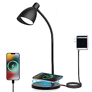 LiFMIRA Desk Lamp with USB Charging Port, 15W Fast Wireless Charger, 5 Lighting Modes,7 Brightness Levels, Eye Care Touch Bedside Table Lamps Gooseneck Desk Lamps for Home Office with 24W Adapter