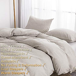 BFS HOME Stonewashed Cotton/Linen Duvet Cover King, 3-Piece Comforter Cover Set, Breathable and Skin-Friendly Bedding Set (Khaki, King)