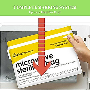 Premium Microwave Sterilizer Bags (20pcs) by Max Strength, Large & Durable Steam Bags for Baby Bottles, Soothers, Teethers & Training Cups, 20 Uses Per Bag & Marking System