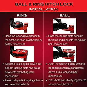 Equipment Lock BRHL - Steel Ball and Ring Hitch Lock - Durable, Secure Trailer Hitch Lock - Trailer Accessories - Electro-Plated and Powder Coated Finish - Red