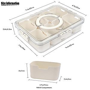 TAROSE Divided Serving Tray with Lid and Handle, Portable Snack Containers Snackle Box Snack Tray with Lid, Veggie Tray Charcuterie Boxes Fruit Tray Candy Organizer (8 Compartments)