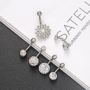 SEVENSTONE 10PCS Stainless Steel Belly Button Rings for Women Navel Piercing Bars Body Jewelry