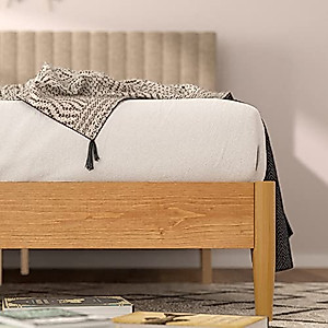 ZINUS Amelia Wood Platform Bed Frame with Upholstered Headboard / Solid Wood Bed / No Box Spring Needed / Easy Assembly, Queen