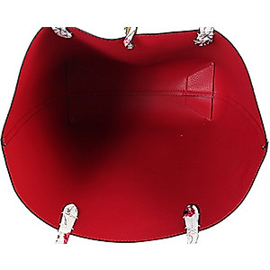 DIOPHY PU Leather Colorful Floral Pattern Two Tone Reversible Large Tote Womens Purse Handbag with Matching Crossbody Bag 2 Pieces Set FL-6000 FL-6001 (White exterior-Red interior)