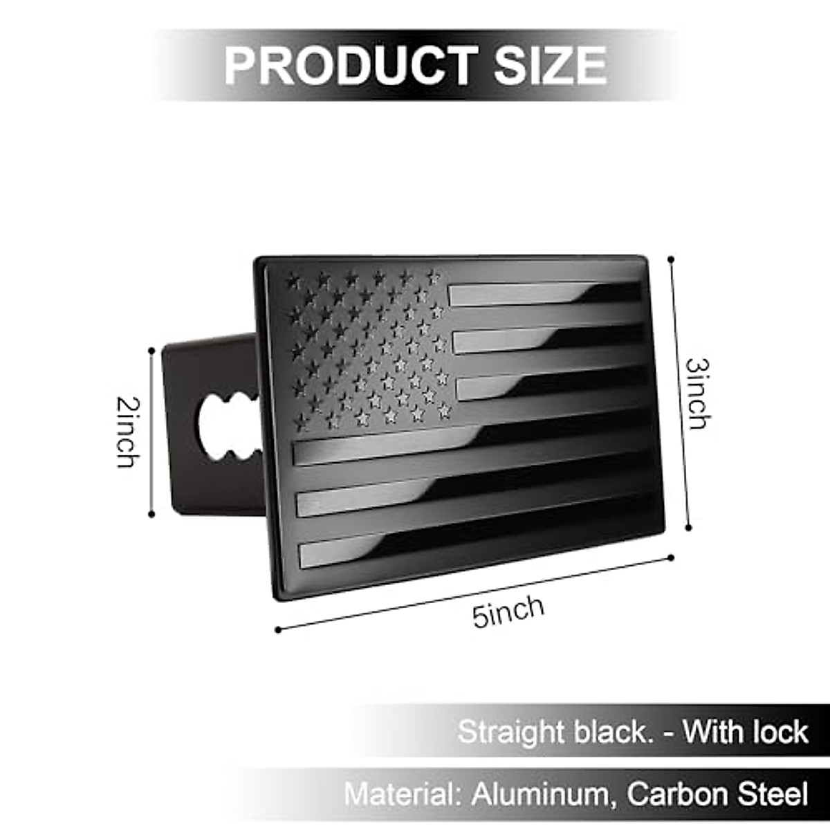 ZBGUN 2 PCS American Flag Car Tow Hook Dust Plug, 2In Heavy Metal Anti-Theft Trailer Hitch Lock with 2 Keys, Universal Durable Square Truck Trailer Receiver Protective Accessories for Car SUV (Black)