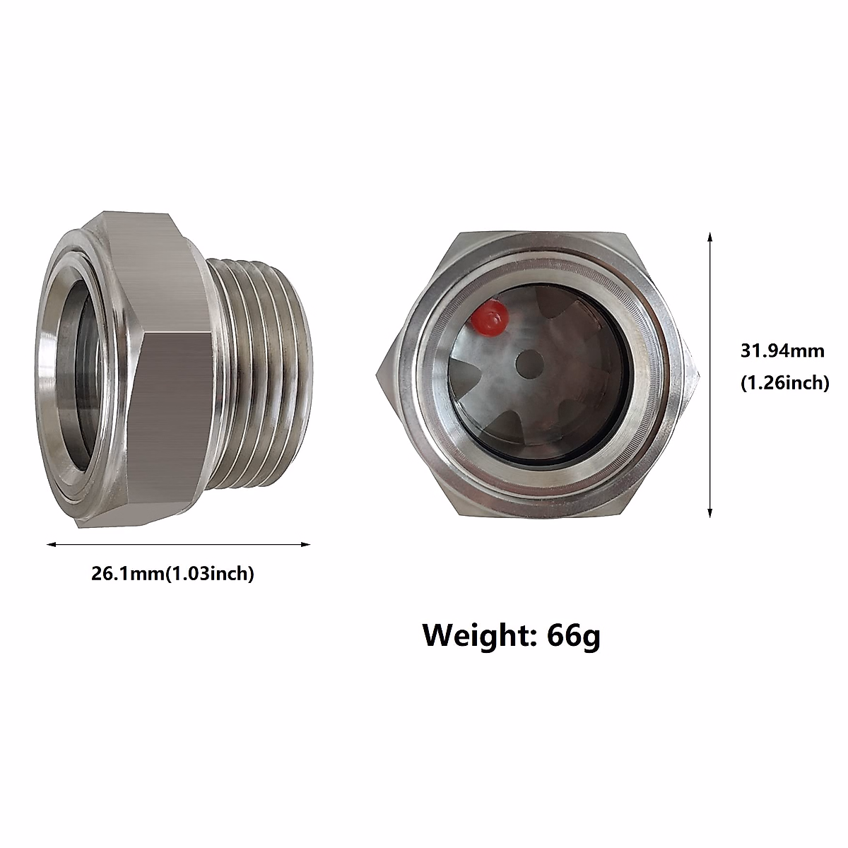 3/4'' NPT Male Hex Head Stainless Steel Oil Sight Glass Liquid Level Gauge Oil Indicator Window For Air Compressor Gearbox Fittings Hydraulic Tank Sight Glass (3/4'' NPT Male)