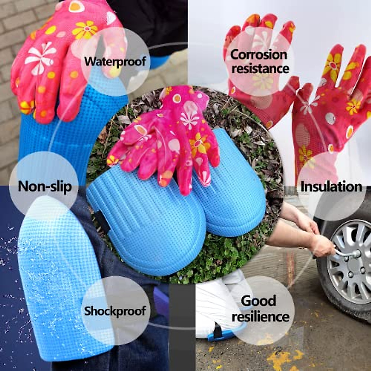 XINGJUHUI Gardening Knee Pads And Garden Gloves， Lightweight EVA Foam Kneeling Pads Suitable for Gardening, Housework, Flooring, And Basically Any Situation That Required To Be On Your Knees.