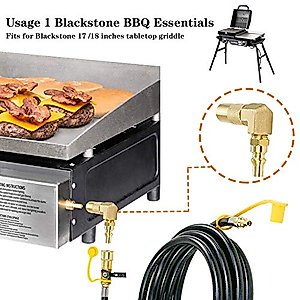 Uniflasy Quick-Connect RV Propane 12 Ft Hose with 90 Degree Elbow Adapter Fitting for Blackstone 17"/22" Griddle or RV Trailer, Camper Gas Grill Conversion 1/4" Quick Connect and Shutoff Valve Kit