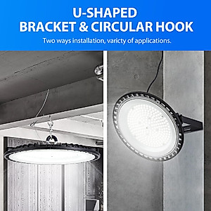 4 Pack Led High Bay Light 200W, 6500K UFO High Bay Led Shop Lights with 22000 lm, Durable High Bay Lighting with US Plug & Brackets, IP65 Commercial Light Fixture for Workshop, Warehouse