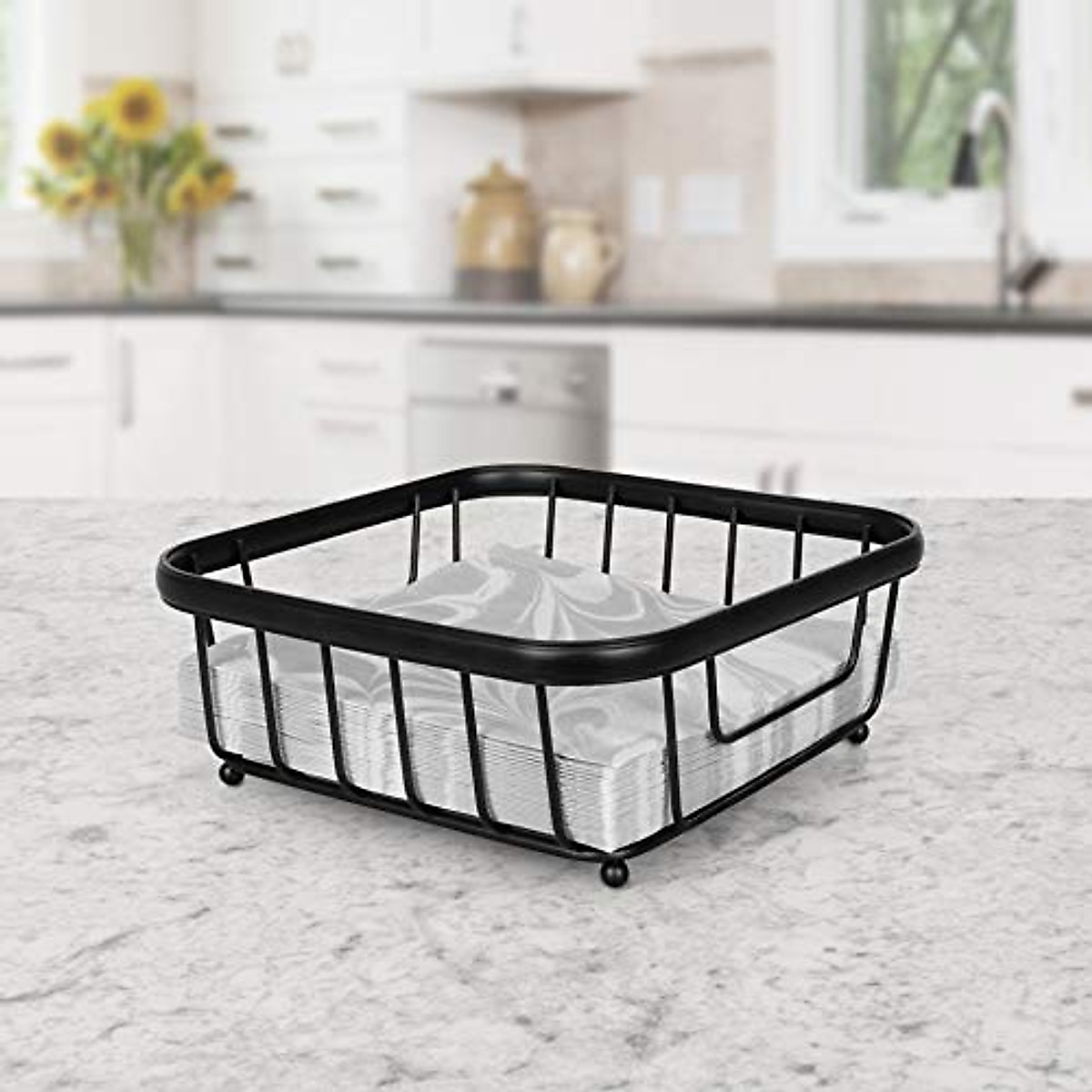 Spectrum Diversified Ashley Flat, Modern Dining Table Décor Horizontal Napkin Holder for Kitchen Tables & Countertops, Black