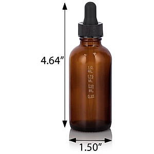 JUVITUS 2 oz Amber Glass Boston Round Graduated Measurement Glass Dropper Bottle (12 pack) + Funnel