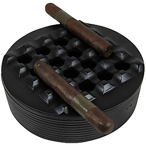U.Like Relax Zone Aluminum Metal Cigar Ashtray with Lid For Men-Durable handcrafted 16 Holes Grid Design Ash Tray indoor and outdoor - Wind Resistant Round Cigars to Cigarillos, black (53)