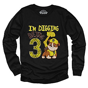 Paw Patrol Rubble Digging 3rd Birthday Shirt 3 Year Old Boy Toddler Kids Black