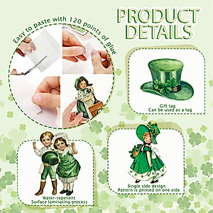 72 Pcs Vintage St Patricks Day Cutouts Retro St Patricks Day Decor Green Shamrock Paper Cutouts for Irish Holiday Party Bulletin Board Classroom Decorations (Shamrock)