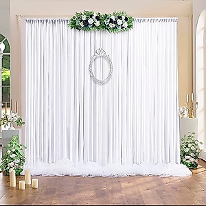 Wrinkle Free White Tulle Backdrop Curtains for Wedding Fabric Party Decorations Backdrops Curtain Sheer Photo Back Drop Drapes Cloth for Baby Shower Birthday Photography Reception 5ftx10ft, 4 Panels