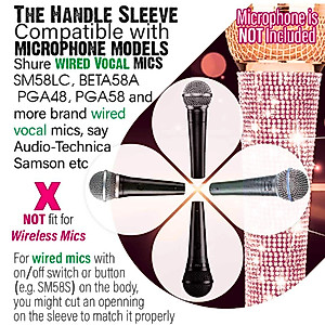 RhymKawa B58 Sparkle Rose Gold Rhinestone Mic Sleeve Replacement for Wired Vocal Microphone Decorative Shining on Tours TV Shows (Mic Not Included)