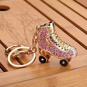 Woman Rhinestone Plating Women Car/Bag Keychain Purse Charm Roller Skates Pendant Keychain Key Ring Backpack Ornaments - Pink