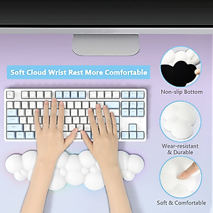 A.JAZZ AK873 Wired 87 Key TKL Mechanical Gaming Keyboard with Rainbow Backlit Hot-swap Tactile Blue Switch NKRO Gasket Ergonomic Cloud Wrist Rest Custom Coiled Aviator Cable for PC/Mac (Blue White)