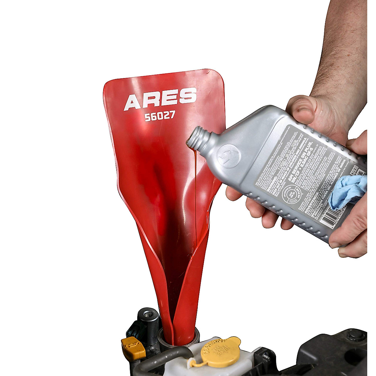 ARES 56027 - Universal Flexible Oil Funnel - Spill-Free Oil Filling - Easy to Use 1-Person Design - Fits Multiple Applications