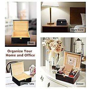 PremiFix Black Wooden Box with Hinged Lid-Wooden Storage Box Wooden Keepsake Box-Wood Gift Box 10x8x5 inch