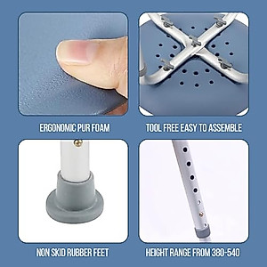 Remedic Bath and Shower Chair, Ergonomic Shaped PUR Foam Seat - Height Adjustable Shower Stool, Tub Chair, & Bathtub Seat Stool with Anti-Slip Rubber Feet, DME Bathtub Stool Seat for Seniors, Elderly