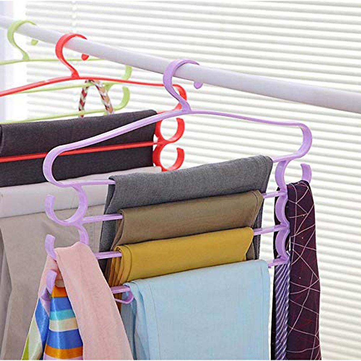 WXZNB Hangers 3Pcs Plastic 4 Layers Pants Trousers Hanger Holder Space Saving Clothes Belt Tie Scarf Towels Storage Organizer 7F