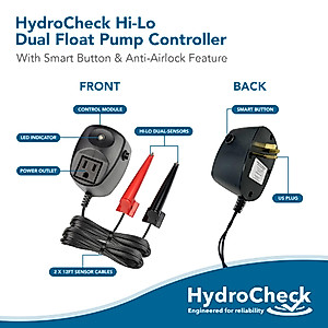 HydroCheck HC6000v2 Sump Pump Float Switch: Hi-Lo Sensors, Built-in Alarms | Versatile, No Cleaning & No Moving Parts,Prevents Flooding in Basements, Pools, and More! Proudly Made in USA