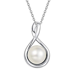 FANCIME June Birthstone Pearl Necklace 925 Sterling Silver Infinity Pearl Necklace with Genuine Quality 9-10mm Freshwater Cultured Pearls Fine Jewelry for Women